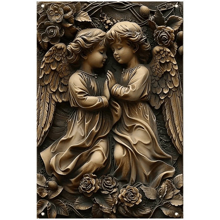 Vintage Aluminium Two Angels Wall Plaque – Cosmic Angel